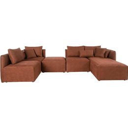 Wohnlandschaft OTTO HOME "N&ouml;re U-Form", braun (cognac), B:340cm H:74cm T:172cm, Struktur fein (100% Polyester);Struktur (100% Polypropylene);Webstoff (100% Polyester);Samtoptik (100% Polyester);Luxus-Microfaser Lederoptik (100% Polyester);Baumwoll-/Leinenmix (60% Baumwolle/40% Leinen), Sofas, Wohnlandschaft, 5 Teile, in vielen Bezugsqualit&auml;ten und Farben s. auch "N&ouml;re"
