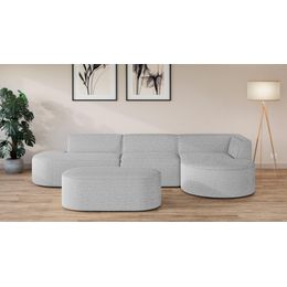 Ecksofa OTTO HOME "EIVIND Designer Sofa mit Ottomane rechts/links, B/T/H: 343/159/72 cm", grau (hellgrau), B:343cm H:72cm T:159cm, 100% Polyester, Sofas, Ecksofa, L-Form mit Wellenunterfederung, auch in Feincord und Boucl&eacute;