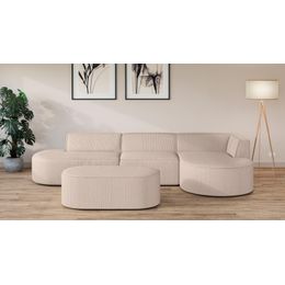 Ecksofa OTTO HOME "EIVIND Designer Sofa mit Ottomane rechts/links, B/T/H: 343/159/72 cm", beige (hellbeige), B:343cm H:72cm T:159cm, 100% Polyester, Sofas, Ecksofa, L-Form mit Wellenunterfederung, auch in Feincord und Boucl&eacute;