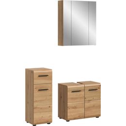 Badmöbel-Set Inosign "FLORENZ, TOPSELLER, 3-teilige Badkombination, hochwertige MDF-Front", braun (artisan oak nb), B:105cm H:185cm T:30cm, Holzwerkstoff, MDF, Kastenmöbel-Sets, Bad-Kombination, Bad-Möbel, Badezimmer, Kombination, Kombi