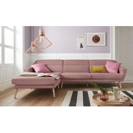 Ecksofa OTTO HOME "Bille L-Form", rosa (ros&eacute;), B:302cm H:86cm T:178cm, Samtoptik (100% Polyester);Luxus-Microfaser weich (100% Polyester);Struktur (100% Polyester);Struktur fein (100% Polyester), Sofas, Ecksofa, mit Naht im R&uuml;ckenkissen und Beinen aus Eichenholz