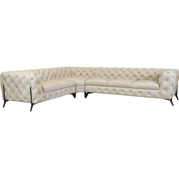Chesterfield-Sofa Home Affaire "Amaury L-Form", beige, B:323cm H:75cm T:264cm, Struktur (100% Polyester);Samtoptik (100% Polyester), Sofas, großes Ecksofa, Chesterfield-Optik, Breite 323 cm, Fußfarbe wählbar