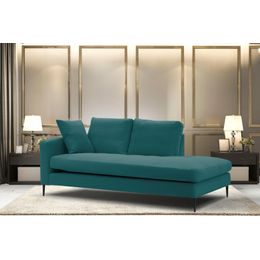 Recamiere Home Affaire "Cozy Chaiselongue, Maße B/T/H: 195/97/80 cm", blau (petrol), B:195cm H:80cm T:97cm, Samtoptik (100% Polyester);Struktur (100% Polyester), Sofas, Chaiselongue, mit losen Kissen und Metallbeinen, Armlehne links oder rechts wählbar