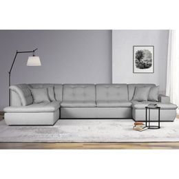 Wohnlandschaft Home Affaire "BRISBANE NEU U-Form", grau (hellgrau), B:380cm H:83cm T:202cm, 100% Polyester, Sofas, Wohnlandschaft, mit feiner Steppung, Matten-Optik, incl. Zierkissen