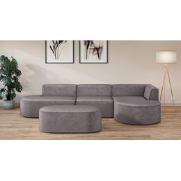Ecksofa OTTO HOME "EIVIND Designer Sofa mit Ottomane rechts/links, B/T/H: 343/159/72 cm", grau (dunkelgrau), B:343cm H:72cm T:159cm, 100% Polyester, Sofas, Ecksofa, L-Form mit Wellenunterfederung, auch in Feincord und Boucl&eacute;