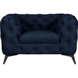 Chesterfield-Sessel Home Affaire "Glynis Sessel", blau (deep ocean), B:125cm H:75cm T:97cm, Struktur (100% Polyester);Samtoptik (100% Polyester), Sessel, aufw&auml;ndige Knopfheftung, moderne Chesterfield Optik, Fu&szlig;farbe w&auml;hlbar