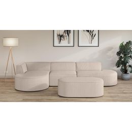 Ecksofa OTTO HOME "EIVIND Designer Sofa mit Ottomane rechts/links, B/T/H: 343/159/72 cm", beige (hellbeige), B:343cm H:72cm T:159cm, 100% Polyester, Sofas, Ecksofa, L-Form mit Wellenunterfederung, auch in Feincord und Boucl&eacute;