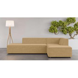 Ecksofa OTTO HOME "Ecksofa Cavan mit Ottomane links oder rechts bestellbar", gold, B:270cm H:72cm T:180cm, 100% Polyester, Sofas, Ecksofa, L-Form mit Wellenunterfederung, Ma&szlig;e B/T/H: 270/180/72 cm