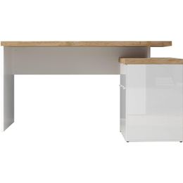 Eckschreibtisch Inosign "Easy, Computertisch – 38 mm Platte, perfekt fürs Büro & Homeoffice", weiß hochglanz lack, eiche cadiz dekor, weiß hochglanz lack, eiche cadiz dekor, B:138cm H:74cm T:68cm, Tische, Breite/Tiefe 138/132 cm, Schubkasten mit Selbsteinzug u. Dämpfung