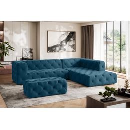 Ecksofa Home Affaire "FOLLINA", blau (dunkelblau), B:325cm H:71cm T:228cm, 100% Polyester, Sofas, Ecksofa, L-Form, mit klassischer Chesterfield-Knopfheftung