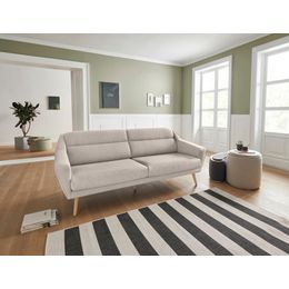 3-Sitzer OTTO HOME "Bille", beige (creme), B:212cm H:86cm T:90cm, Struktur (100% Polyester);Struktur fein (100% Polyester);Samtoptik (100% Polyester);Luxus-Microfaser weich (100% Polyester), Sofas, mit Naht im R&uuml;ckenkissen und Eiche-Beinen, Design by Morten Georgsen