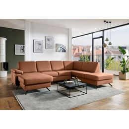Wohnlandschaft DIE PLANBAR "PN-EM15047 U-Form, ohne Kopfstützen", parkett, B:309cm H:88cm T:235cm, Sofas, Echtleder, wahlweise mit Bettfunktion u. Stauraum