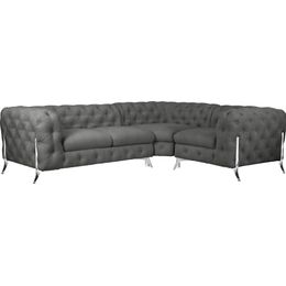 Chesterfield-Sofa Home Affaire "Amaury L-Form", grau, B:264cm H:75cm T:204cm, Struktur (100% Polyester);Samtoptik (100% Polyester), Sofas, moderne Chersterfield-Optik, Breite 262 cm, Fußfarbe wählbar