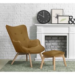 Sessel Home Affaire "Nicko", gelb (senf), B:71cm H:96cm T:86cm, 100% Polyester, Sessel, Design-Sessel Sessel mit Hocker Lounge-Sessel Einzelsessel, wahlweise mit und ohne Hocker