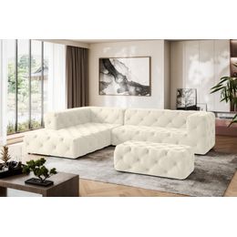Ecksofa Home Affaire "FOLLINA", beige (creme), B:325cm H:71cm T:228cm, 100% Polyester, Sofas, Ecksofa, L-Form, mit klassischer Chesterfield-Knopfheftung