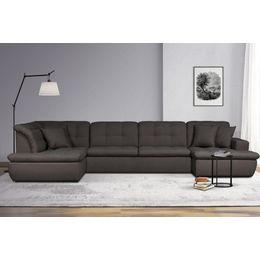 Wohnlandschaft Home Affaire "BRISBANE NEU U-Form", schwarz, B:380cm H:83cm T:202cm, 88% Polyester, 9% Rayon, 3% Nylon, Sofas, Wohnlandschaft, mit feiner Steppung, Matten-Optik, incl. Zierkissen