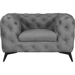 Chesterfield-Sessel Home Affaire "Glynis Sessel", grau (hellgrau), B:125cm H:75cm T:97cm, Struktur (100% Polyester);Samtoptik (100% Polyester), Sessel, aufw&auml;ndige Knopfheftung, moderne Chesterfield Optik, Fu&szlig;farbe w&auml;hlbar