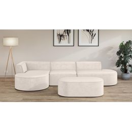Ecksofa OTTO HOME "EIVIND Designer Sofa mit Ottomane rechts/links, B/T/H: 343/159/72 cm", beige, B:343cm H:72cm T:159cm, 100% Polyester, Sofas, Ecksofa, L-Form mit Wellenunterfederung, auch in Feincord und Boucl&eacute;