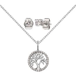 Ohrring und Ketten Set Engelsrufer "Multipack Schmuck Geschenk LEBENSBAUM", silber (silberfarben, kristallweiß, kristallweiß), Schmuck_Sets, Damen, Silber 925 (Sterlingsilber), mit Zirkonia (synth.)