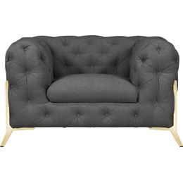 Chesterfield-Sessel Home Affaire "Amaury Sessel", grau, B:125cm H:75cm T:97cm, Struktur (100% Polyester9;Samtoptik (100% Polyester), Sessel, aufw&auml;ndige Knopfheftung, moderne Chesterfield Optik, Fu&szlig;farbe w&auml;hlbar