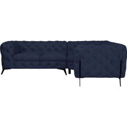 Chesterfield-Sofa Home Affaire "Amaury L-Form", blau, B:264cm H:75cm T:204cm, Struktur (100% Polyester);Samtoptik (100% Polyester), Sofas, moderne Chersterfield-Optik, Breite 262 cm, Fußfarbe wählbar