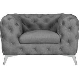 Chesterfield-Sessel Home Affaire "Glynis Sessel", grau (hellgrau), B:125cm H:75cm T:97cm, Struktur (100% Polyester);Samtoptik (100% Polyester), Sessel, aufw&auml;ndige Knopfheftung, moderne Chesterfield Optik, Fu&szlig;farbe w&auml;hlbar