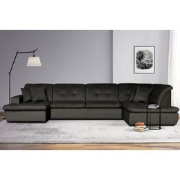 Wohnlandschaft Home Affaire "BRISBANE NEU U-Form", grau (anthrazit), B:380cm H:83cm T:202cm, 100% Polyester, Sofas, Wohnlandschaft, mit feiner Steppung, Matten-Optik, incl. Zierkissen