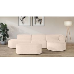 Ecksofa OTTO HOME "EIVIND Designer Sofa mit Ottomane rechts/links, B/T/H: 343/159/72 cm", beige (hellbeige), B:343cm H:72cm T:159cm, 100% Polyester, Sofas, Ecksofa, L-Form mit Wellenunterfederung, auch in Feincord und Boucl&eacute;