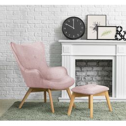 Sessel Home Affaire "Nicko", rosa, B:71cm H:96cm T:86cm, 100% Polyester, Sessel, Design-Sessel Sessel mit Hocker Lounge-Sessel Einzelsessel, wahlweise mit und ohne Hocker
