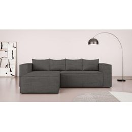 Ecksofa Home Affaire "LINCOLNVILLE mit Bettfunktion und Bettkasten, Ma&szlig;e B/H/T 244/76/150 cm", grau (dunkelgrau), B:244cm H:76cm T:150cm, 95% Polyester, 5% Nylon, Sofas, Ecksofa, L-Form mit Wellenunterfederung, Recamiere beidseitig montierbar