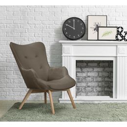 Sessel Home Affaire "Nicko", grau (taupe), B:71cm H:96cm T:86cm, 100% Polyester, Sessel, Design-Sessel Sessel mit Hocker Lounge-Sessel Einzelsessel, wahlweise mit und ohne Hocker