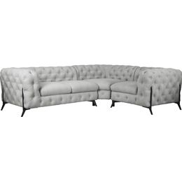 Chesterfield-Sofa Home Affaire "Amaury L-Form", silber, B:264cm H:75cm T:204cm, Struktur (100% Polyester);Samtoptik (100% Polyester), Sofas, moderne Chersterfield-Optik, Breite 262 cm, Fußfarbe wählbar