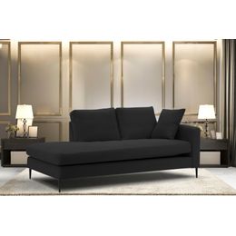 Recamiere Home Affaire "Cozy Chaiselongue, Maße B/T/H: 195/97/80 cm", schwarz, B:195cm H:80cm T:97cm, Samtoptik (100% Polyester);Struktur (100% Polyester), Sofas, Chaiselongue, mit losen Kissen und Metallbeinen, Armlehne links oder rechts wählbar
