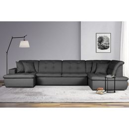 Wohnlandschaft Home Affaire "BRISBANE NEU U-Form", grau (anthrazit), B:380cm H:83cm T:202cm, 100% Polyester, Sofas, Wohnlandschaft, mit feiner Steppung, Matten-Optik, incl. Zierkissen