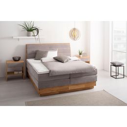 Boxspringbett OTTO products "JENNA in verschiedenen Farben und Breiten erhältlich", grau (argento), B:184cm L:216cm, Komplettbetten, Boxspringbett, LED-Beleuchtung, mit zertifizierten, recycelten Bezugsstoffen