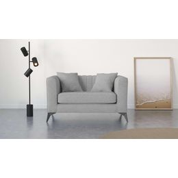 Loveseat Home Affaire "MATTHEW Loungesessel, Ma&szlig;e B/T/H: 130/86/74 cm", grau (hellgrau), B:130cm H:74cm T:86cm, 100% Polyester, Sessel, incl. Zierkissen, feine Steppung im R&uuml;cken, belastbar bis 200kg