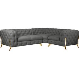Chesterfield-Sofa Home Affaire "Amaury L-Form", grau, B:264cm H:75cm T:204cm, Struktur (100% Polyester);Samtoptik (100% Polyester), Sofas, moderne Chersterfield-Optik, Breite 262 cm, Fußfarbe wählbar