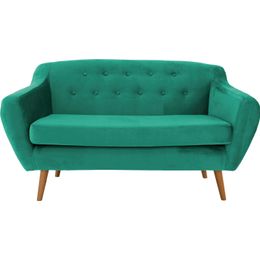 2-Sitzer Home Affaire "Renne", blau (petrol), B:128cm H:78cm T:73cm, Leder Belfast (echtes Rindsleder), Sofas, mit Heftung im R&uuml;cken im skandinavischem Stil