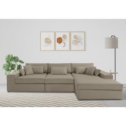 Ecksofa OTTO HOME "Enid L-Form", grau (taupe), B:360cm H:75cm, Baumwollmix (60% Baumwolle/40% Leinen);Struktur fein (100% Polyester);Samtoptik (100% Polyester);Samtvelours (100% Polyester);Struktur (100% Polyester);Struktur recycelt (100% recyceltes Polyester), Sofas, Ecksofa, 3 Teile, bestehend aus Modulen, in vielen Bez&uuml;gen, auch in Breitcord