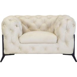 Chesterfield-Sessel Home Affaire "Amaury Sessel", beige, B:125cm H:75cm T:97cm, Struktur (100% Polyester9;Samtoptik (100% Polyester), Sessel, aufw&auml;ndige Knopfheftung, moderne Chesterfield Optik, Fu&szlig;farbe w&auml;hlbar