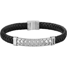 Lederarmband BOSS "TAILORED" Gr. M, schwarz (edelstahlfarben, schwarz), Armbänder, Herren, M, Edelstahl Leder, Edelstahl, Leder