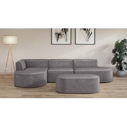 Ecksofa OTTO HOME "EIVIND Designer Sofa mit Ottomane rechts/links, B/T/H: 343/159/72 cm", grau (dunkelgrau), B:343cm H:72cm T:159cm, 100% Polyester, Sofas, Ecksofa, L-Form mit Wellenunterfederung, auch in Feincord und Boucl&eacute;