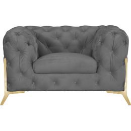Chesterfield-Sessel Home Affaire "Amaury Sessel", grau, B:125cm H:75cm T:97cm, Struktur (100% Polyester9;Samtoptik (100% Polyester), Sessel, aufw&auml;ndige Knopfheftung, moderne Chesterfield Optik, Fu&szlig;farbe w&auml;hlbar
