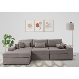 Ecksofa OTTO HOME "Enid L-Form", grau (taupe), B:360cm H:75cm, Baumwollmix (60% Baumwolle/40% Leinen);Struktur fein (100% Polyester);Samtoptik (100% Polyester);Samtvelours (100% Polyester);Struktur (100% Polyester);Struktur recycelt (100% recyceltes Polyester), Sofas, Ecksofa, 3 Teile, bestehend aus Modulen, in vielen Bez&uuml;gen, auch in Breitcord