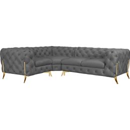 Chesterfield-Sofa Home Affaire "Amaury L-Form", grau, B:264cm H:75cm T:204cm, Struktur (100% Polyester);Samtoptik (100% Polyester), Sofas, moderne Chersterfield-Optik, Breite 262 cm, Fußfarbe wählbar