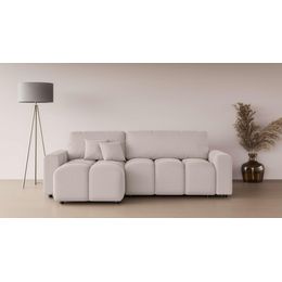 Ecksofa Home Affaire "FELICI, Schlafsofa 233cm, L-Form mit Recamiere beidseitig montierbar", beige, B:233cm H:88cm T:142cm, 100% Polyester, Sofas, Ecksofa, Designsofa mit Bettfunktion und Bettkasten, Ma&szlig;e B/T/H: 233/142/88 cm