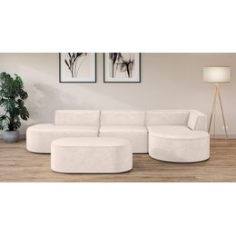 Ecksofa OTTO HOME "EIVIND Designer Sofa mit Ottomane rechts/links, B/T/H: 343/159/72 cm", beige, B:343cm H:72cm T:159cm, 100% Polyester, Sofas, Ecksofa, L-Form mit Wellenunterfederung, auch in Feincord und Boucl&eacute;