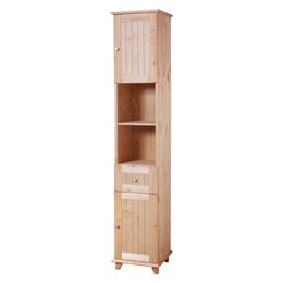 Hochschrank Welltime "Venezia Landhaus", beige (natur), B:33cm H:176cm T:33cm, Massivholz, Schränke, Bad-Hochschrank, Badmöbel, aus massiver Kiefer, 2 Türen, 1 Schublade, Breite 33 cm