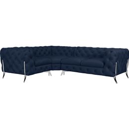Chesterfield-Sofa Home Affaire "Amaury L-Form", blau, B:264cm H:75cm T:204cm, Struktur (100% Polyester);Samtoptik (100% Polyester), Sofas, moderne Chersterfield-Optik, Breite 262 cm, Fußfarbe wählbar