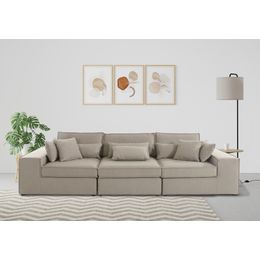 3-Sitzer OTTO HOME "Florid", grau (taupe), B:280cm H:75cm T:100cm, Baumwollmix (60% Baumwolle/40% Leinen);Struktur fein (100% Polyester);Samtoptik (100% Polyester);Samtvelours (100% Polyester);Struktur (100% Polyester);Struktur recycelt (100% recyceltes Polyester), Sofas, 3 Teile, bestehend aus Modulen, viele Bezugsqualit&auml;ten, auch in Cord